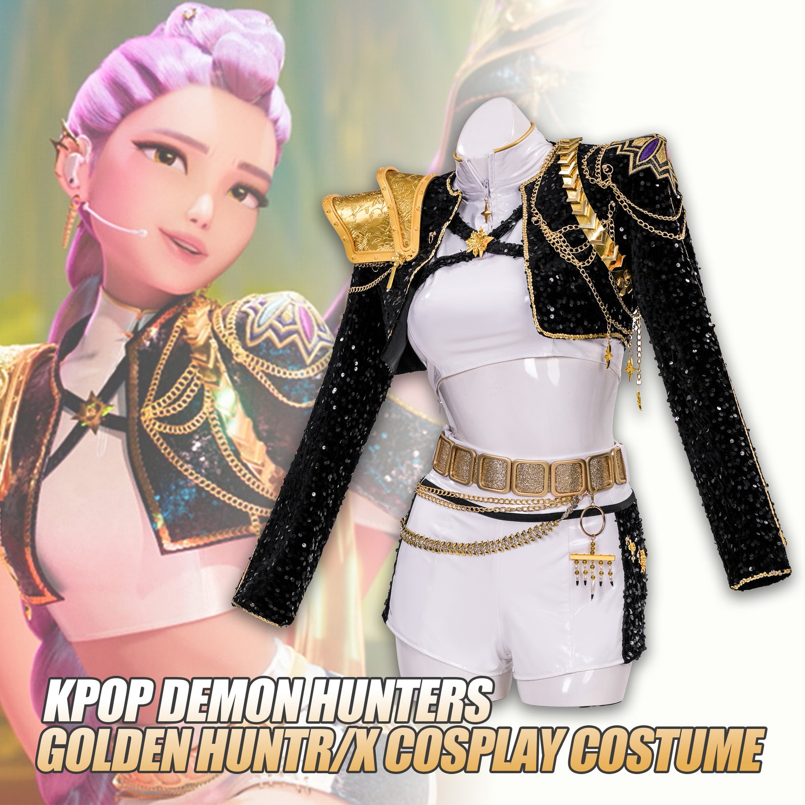 KPop Demon Hunters Rumi Custom Size GOLDEN HUNTR\X Cosplay Costume ...